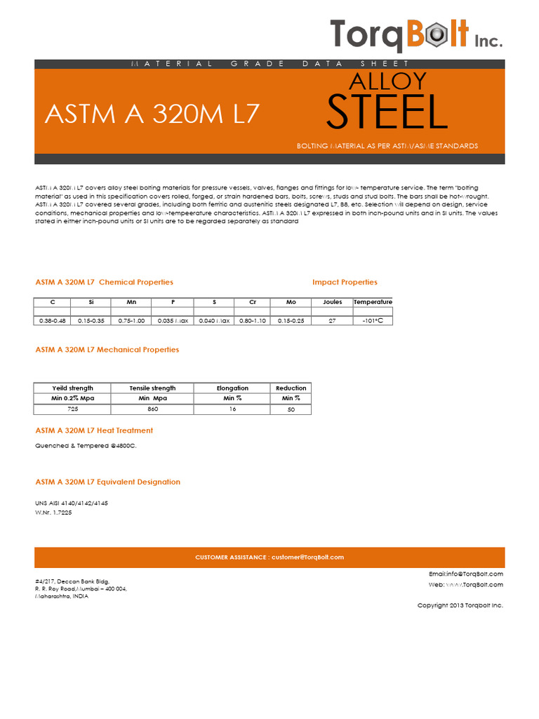 Astm A320 Grade l7 Bolts | PDF