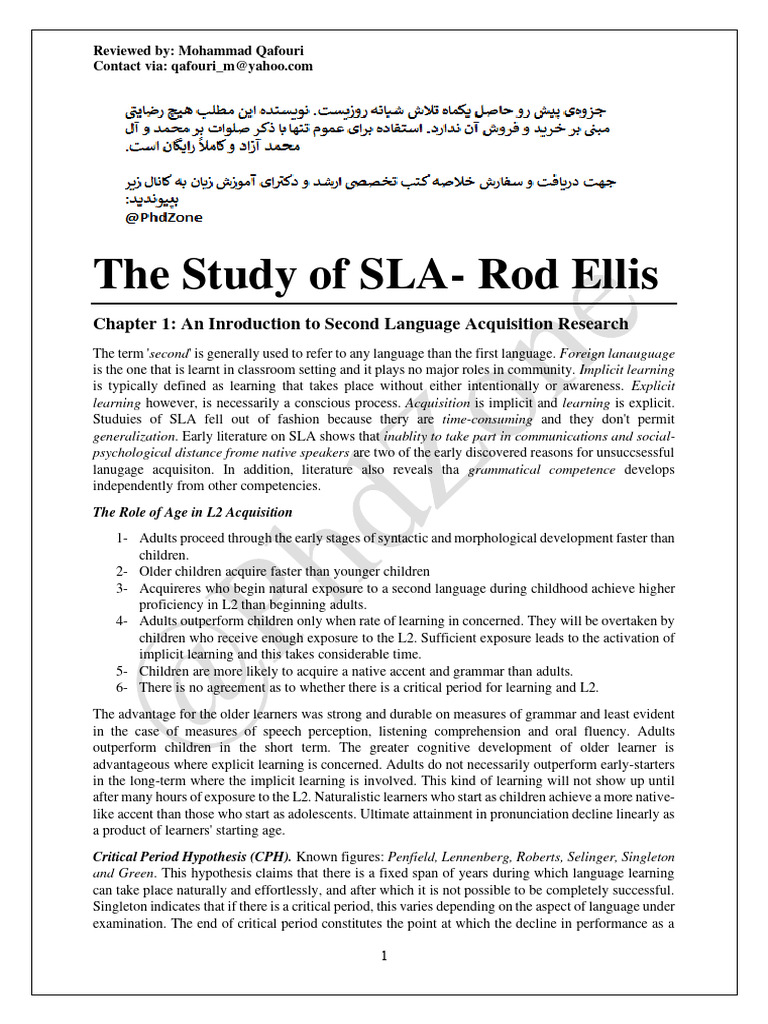 Overview of Second Language Acquisition | PDF