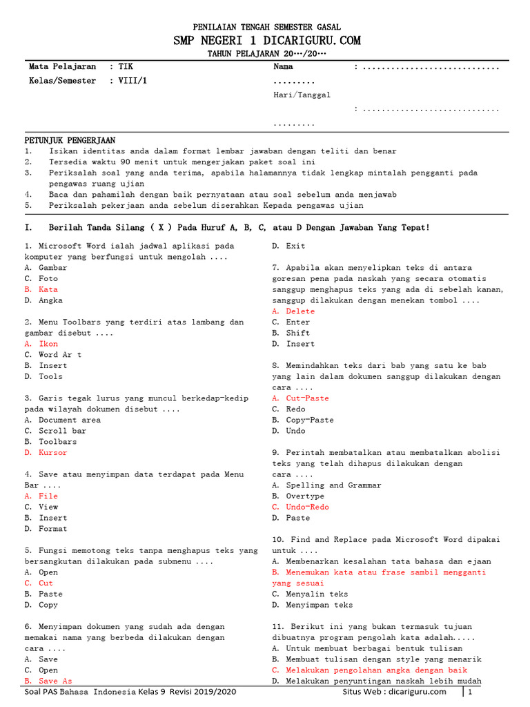 Soal PTS TIK Kelas 8 | PDF | Komputer