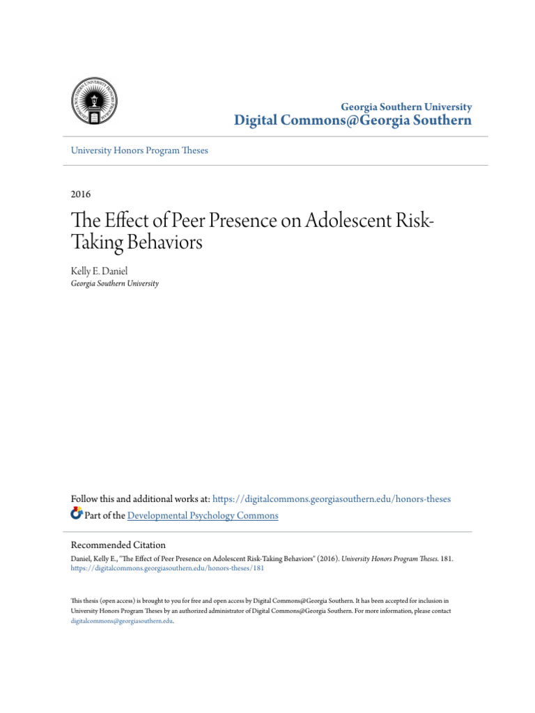 The Effect of Peer Presence On Adolescent Risk-Taking Behaviors | PDF