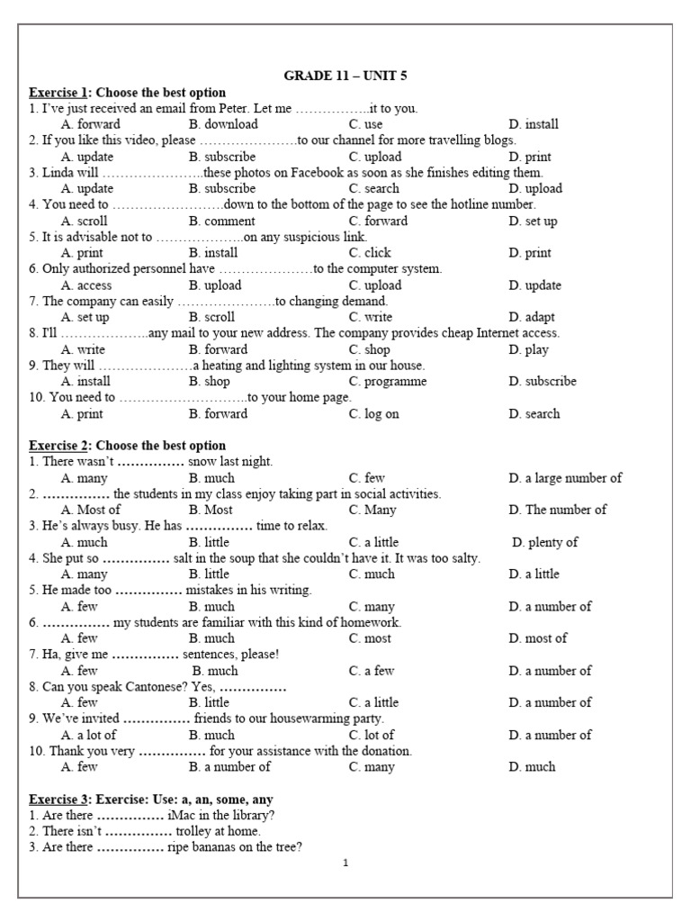 Bài Tập Bổ Trợ Anh 11 Friends Global - Unit 5 | PDF