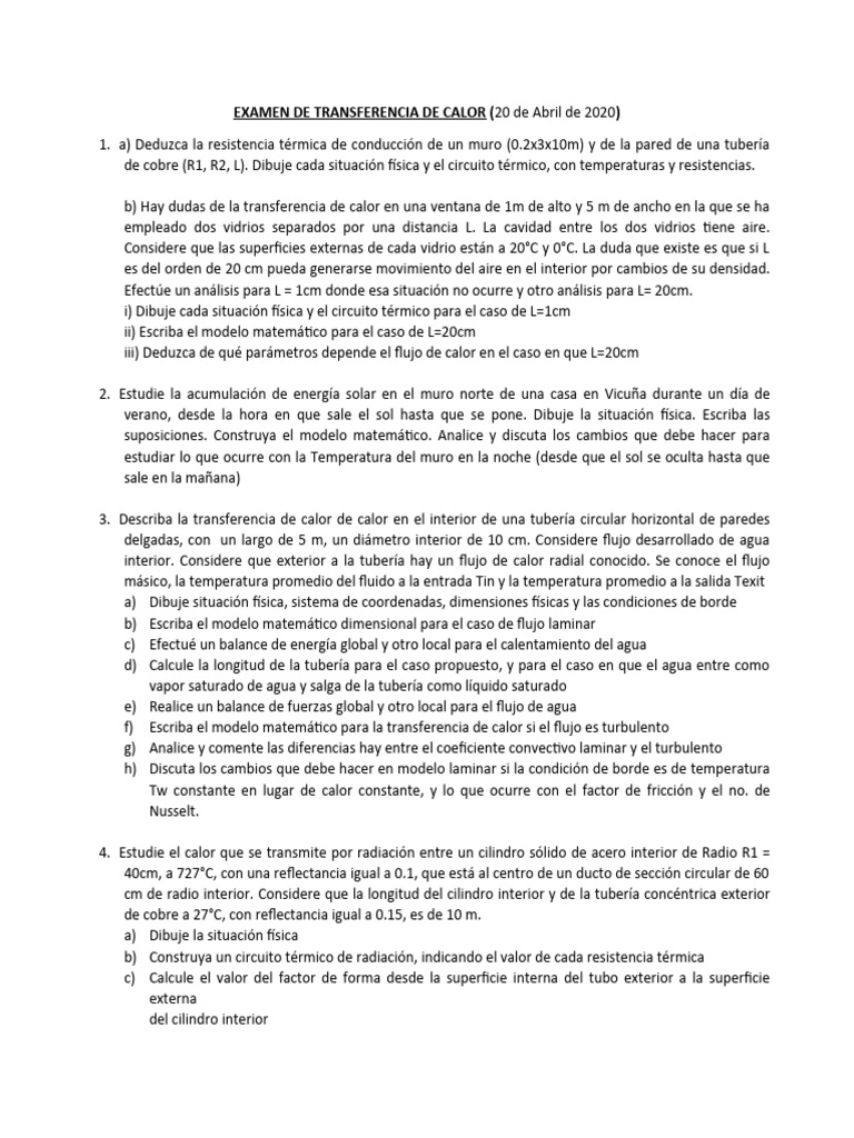 EXAMEN T CALOR (1) | PDF | Calor | Transferencia de calor