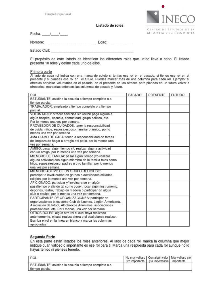 Listado de Roles - MOHO | Descargar gratis PDF | Ama de casa
