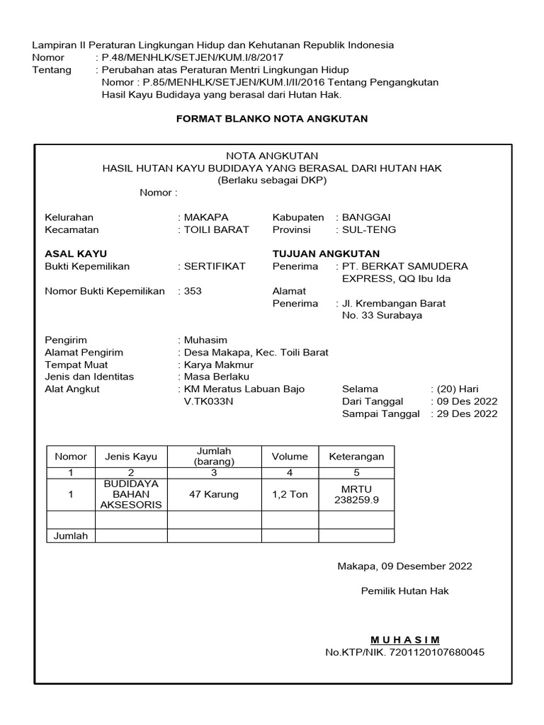Format Blanko Nota Angkutan | PDF