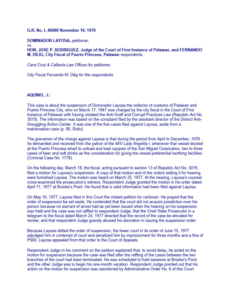 Layosa vs. Rodriguez: Suspension Case Analysis | PDF | Arrest ...