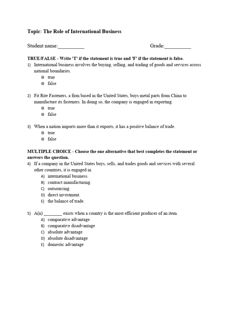 3.1 The Role of International Business | PDF