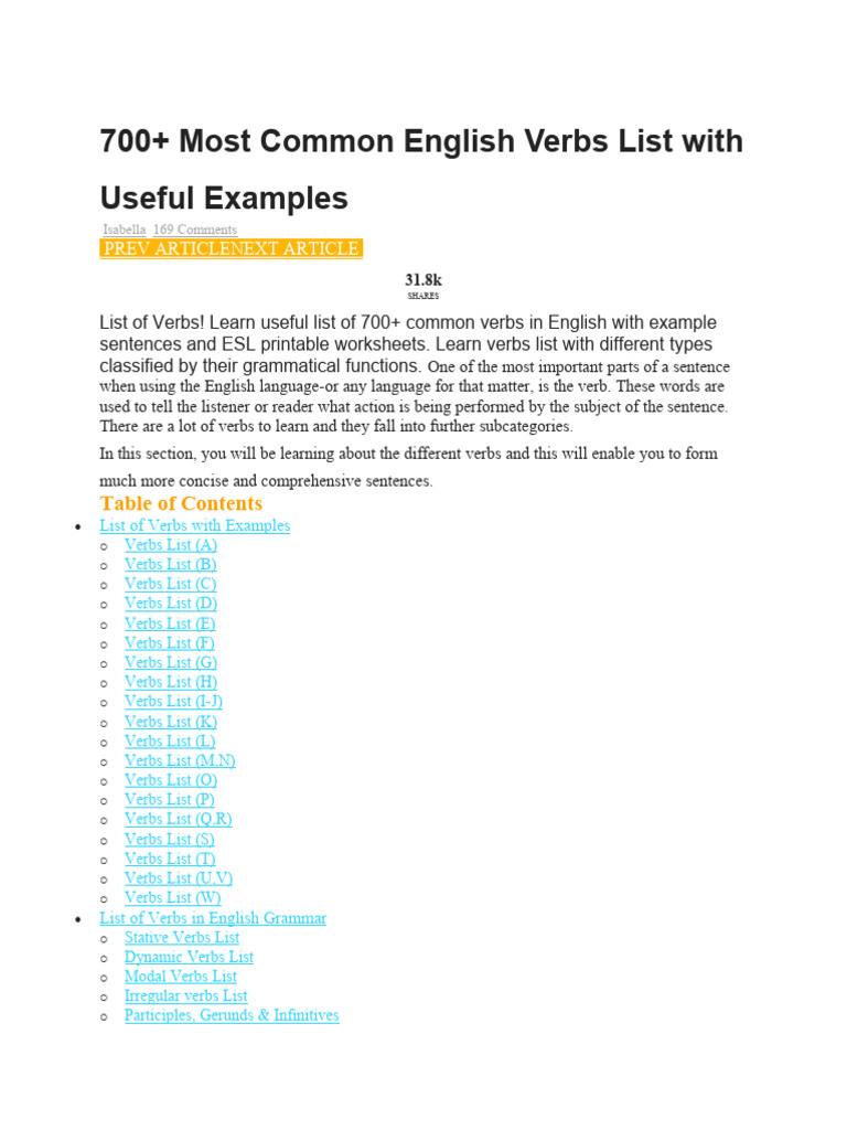 Verb List | PDF | Verb | English Language