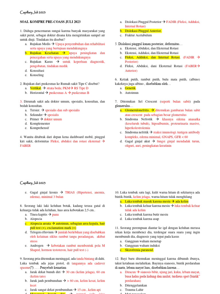 Soal Kompre Pre-Coass Juli 2023 | PDF