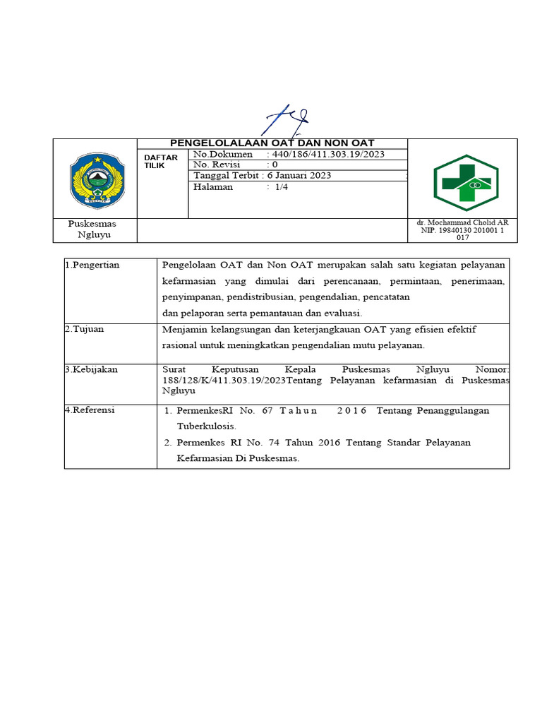 SOP PENGELOLAAN OAT Dan NON OAT | PDF