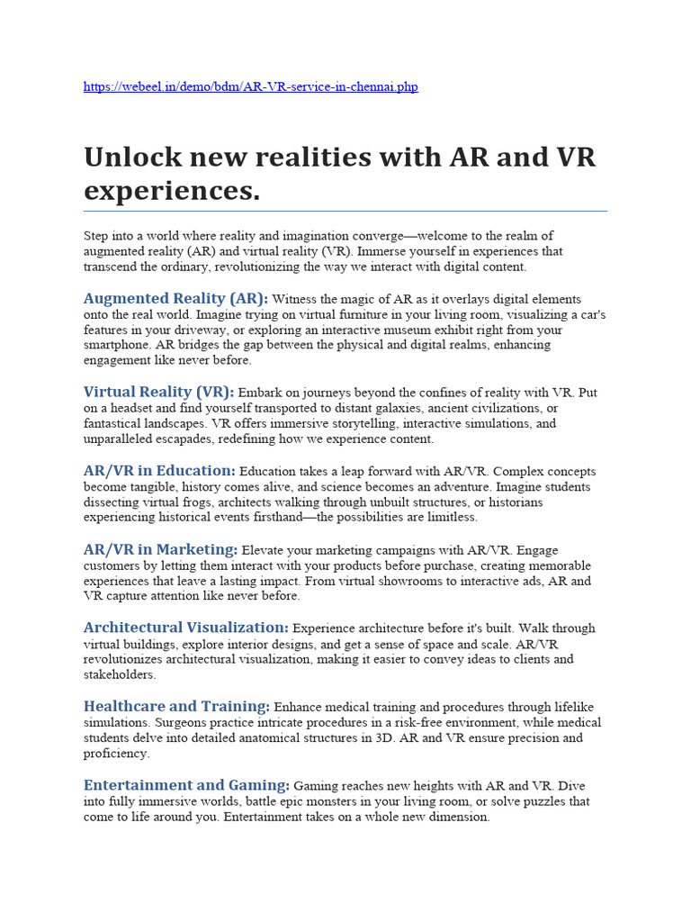 AR/VR Services in Chennai: Explore Now | PDF | Art
