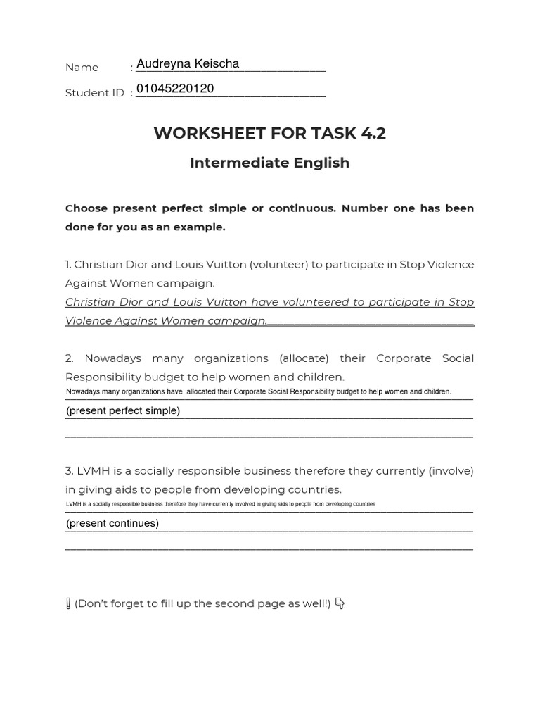 Task 4.2 Worksheet Audreyna Keischa | PDF | Business