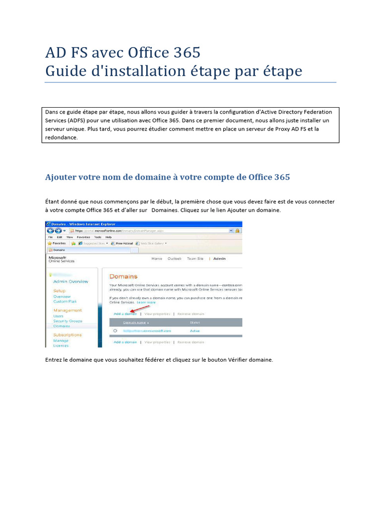 AD FS Avec Office 365 Guide D'installation e Tape Par e Tape | PDF | Active Directory | Windows ...