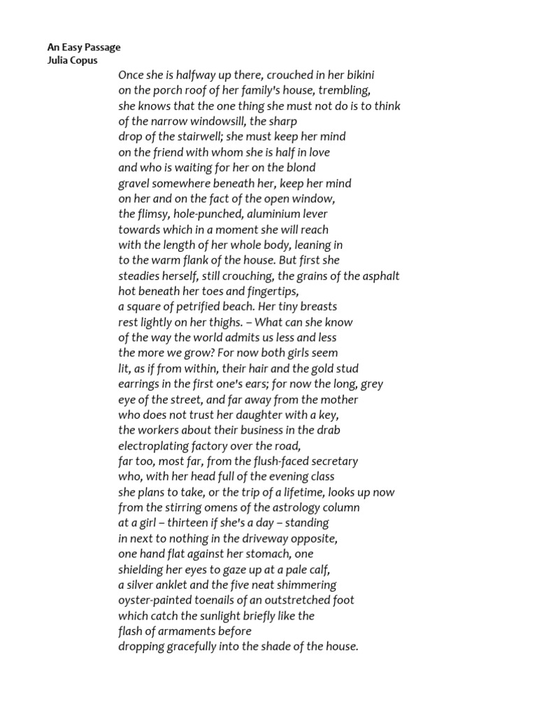 Analysis of Julia Copus' "An Easy Passage" | PDF