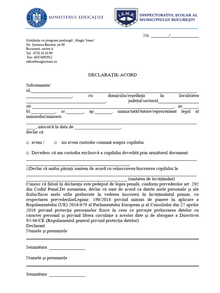Declaratie Acord-Ambii Parinti | PDF