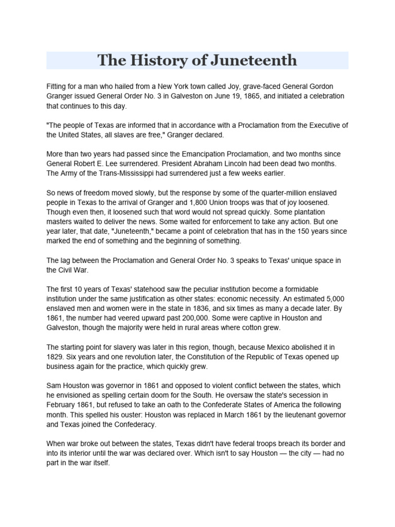 The History of Juneteenth | PDF