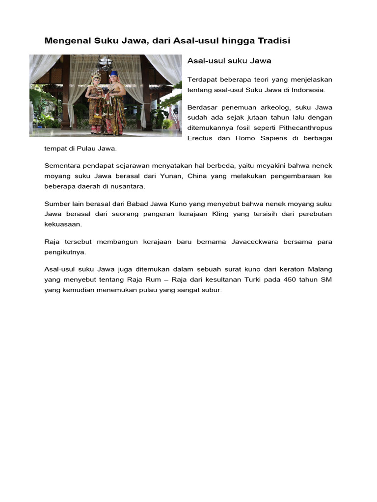 Mengenal Suku Jawa: Asal dan Tradisi | PDF