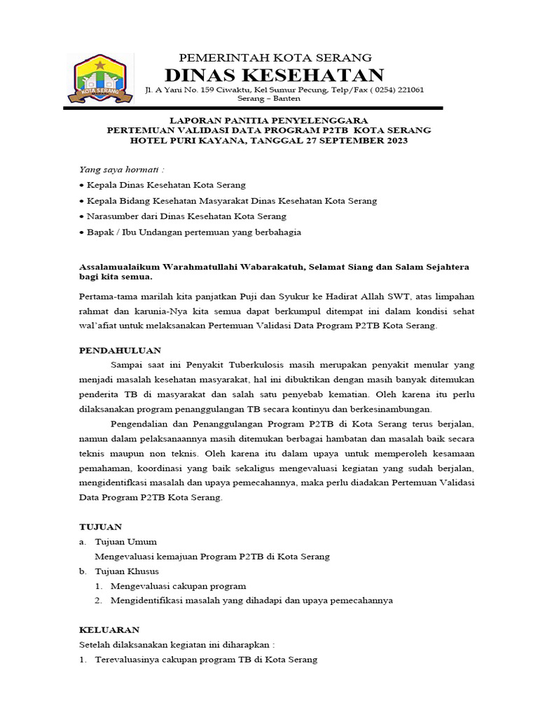 Pertemuan Validasi Data P2TB Serang | PDF