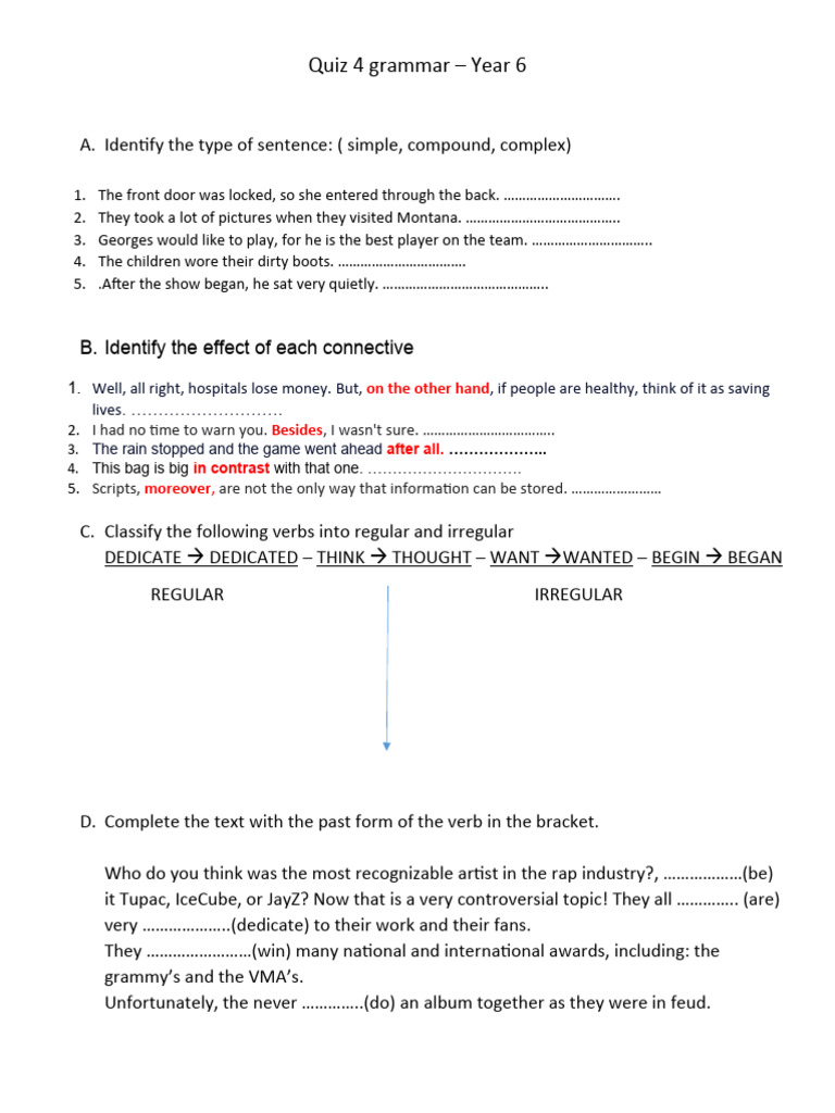 Quiz 4 Grammar | PDF