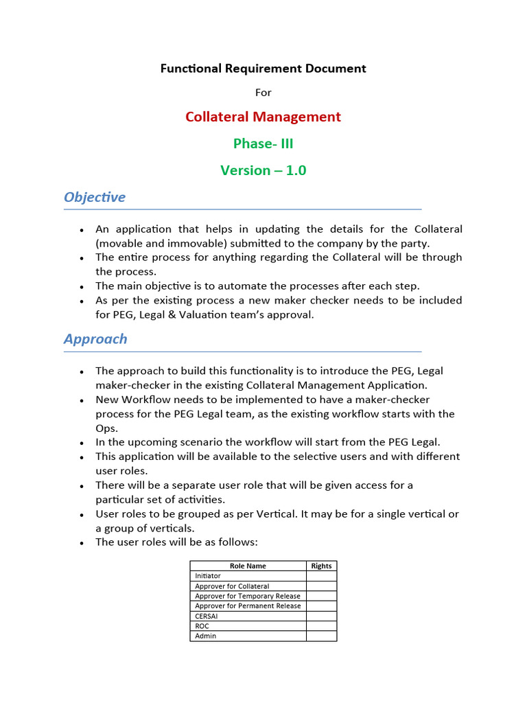 Functional Requirement Document - Collateral | PDF