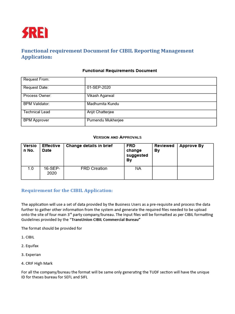 CIBIL Reporting Management FRD | PDF | Computer File | Credit