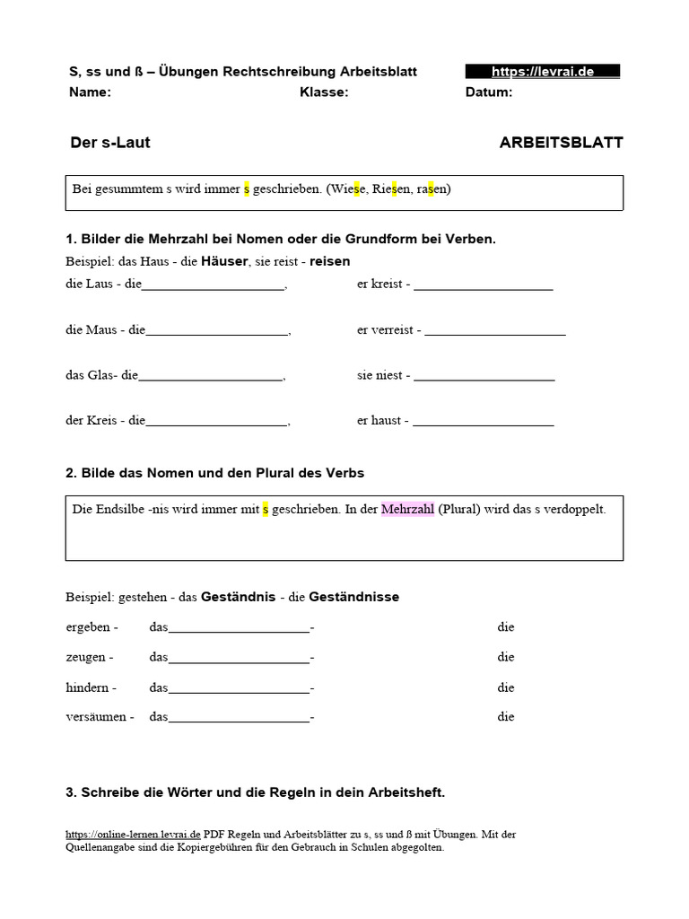 2 S Laut Uebungen Arbeitsblatt | PDF
