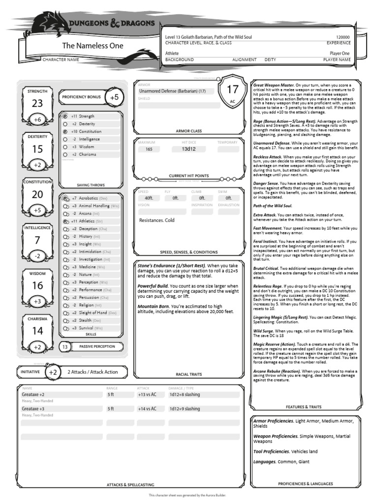 Fiche PJ dd5 | Download Free PDF | Dungeons & Dragons | Gary Gygax Games
