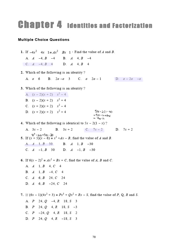 S2 CH 4 Identities and Factorization Q | PDF | Teaching Methods & Materials
