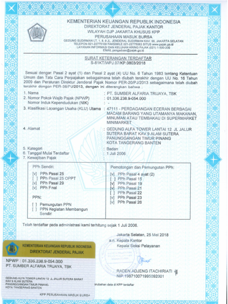 SKT & NPWP Sat (Alfa Tower) | PDF