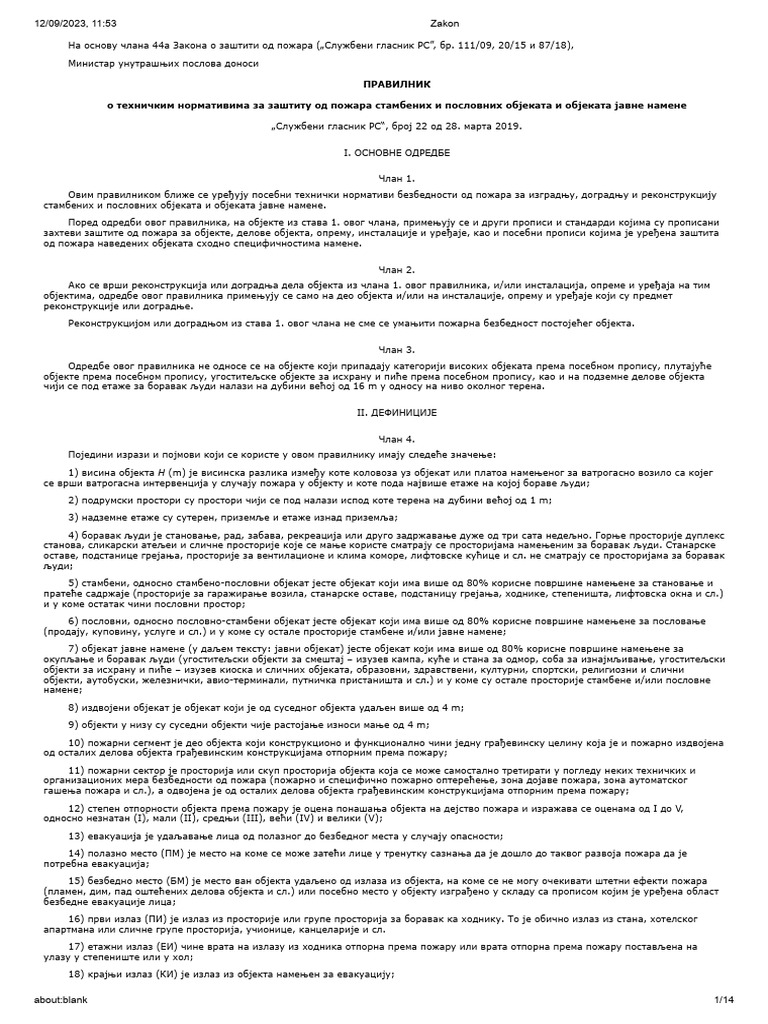 Pravilnik o Tehničkim Normativima Za Zaštitu Od Požara Stambenih I Poslovnih Objekata Javne ...