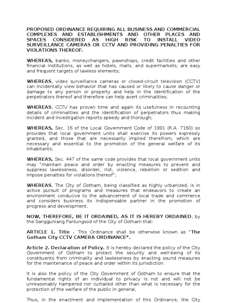 Sample CCTV Ordinance | PDF | Closed Circuit Television | Surveillance