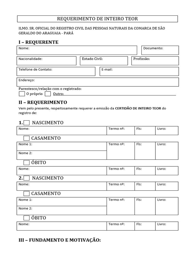 REQUERIMENTO DE INTEIRO TEOR | PDF