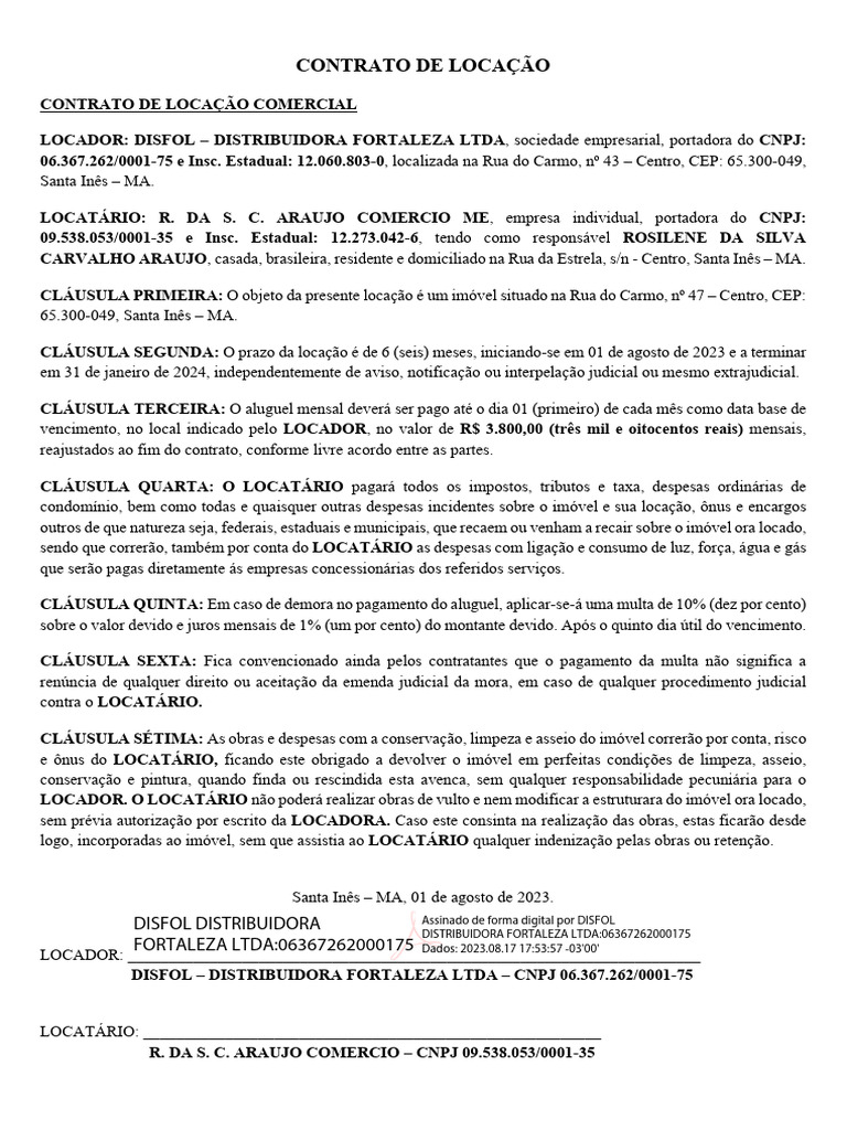 Contrato de Locação Comercial 01 | PDF