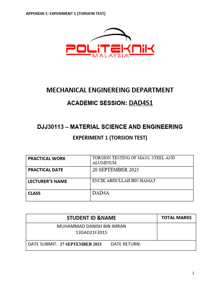 Experiment 1 Torsion Test 13dad21f2015 Pdf