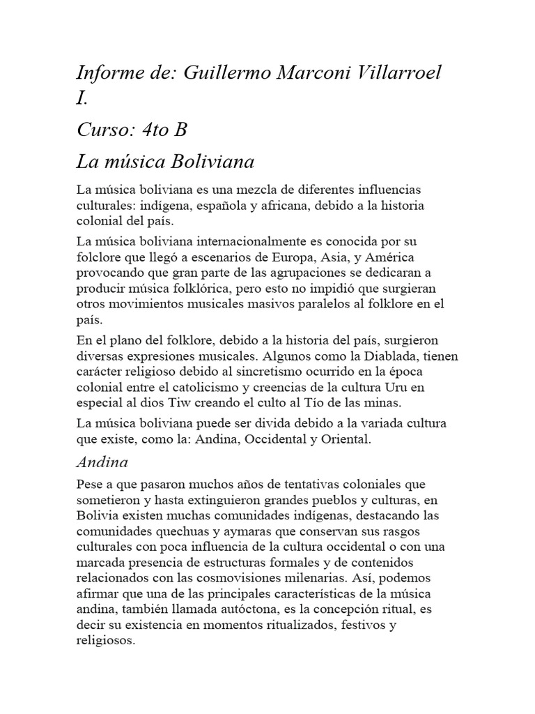 Informe de La Musica en Bolivia | PDF | Las artes escénicas