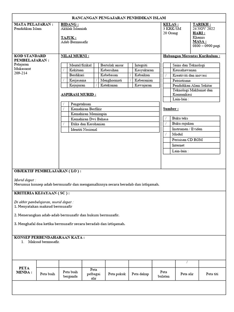 Rancangan Pengajaran Adab Bermusafir | PDF | Karier & Perkembangan