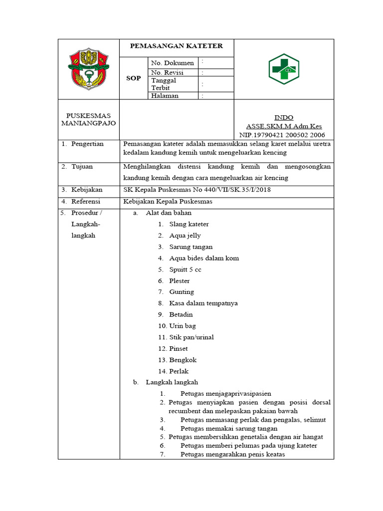 Sop Pemasangan Kateter Pdf