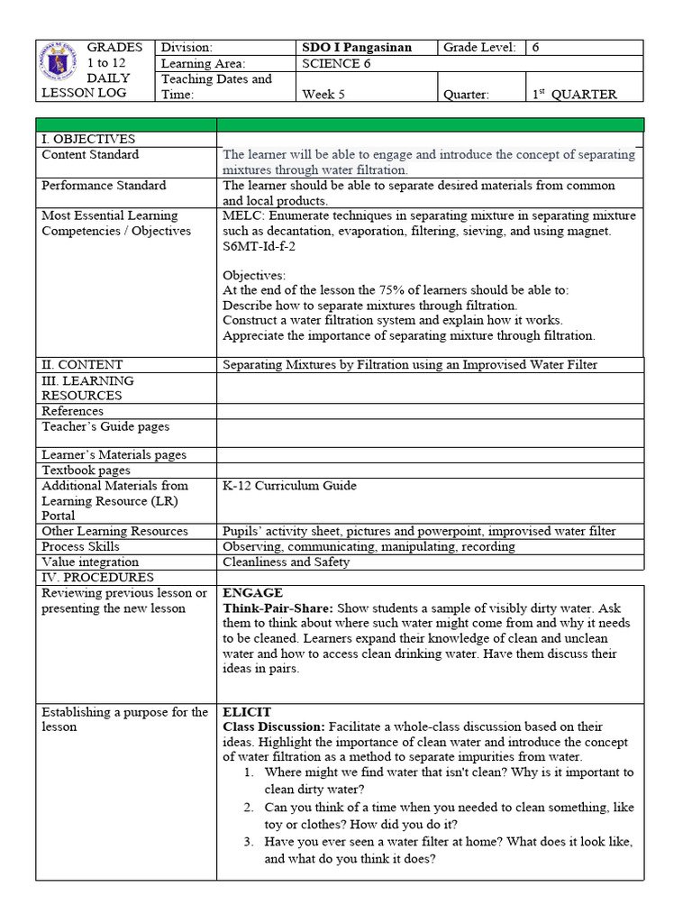 Water Filtration Project for Grade 6 | PDF | Filtration | Water
