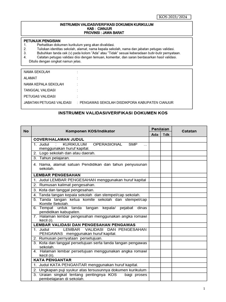 Rev - Instrumen Validasi Kos 2023-2024 | PDF | Karier & Perkembangan