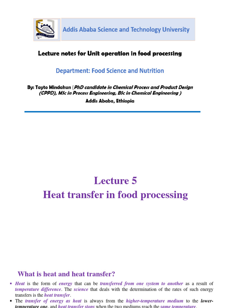 Lecture 5: Heat Transfer in Food Processing | Download Free PDF | Heat ...