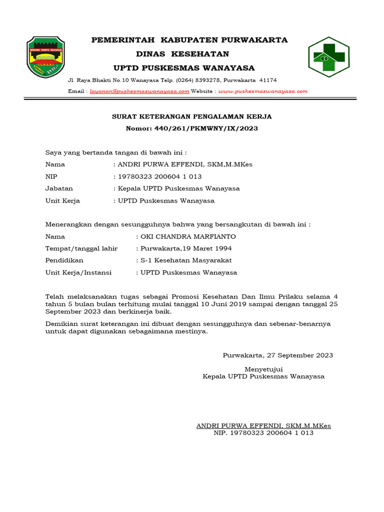 Surat Keterangan Pengalaman Kerja PPPK BPK 2023 - Nakes | PDF