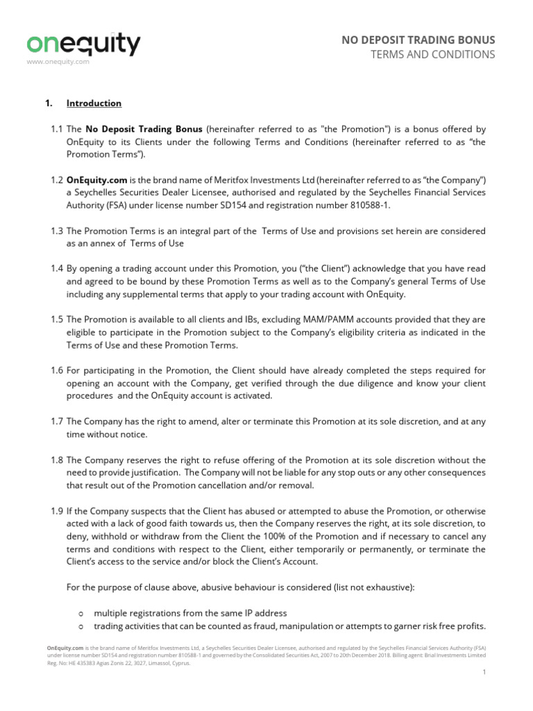 Terms and Conditions: No Deposit Trading Bonus | PDF | Securities ...
