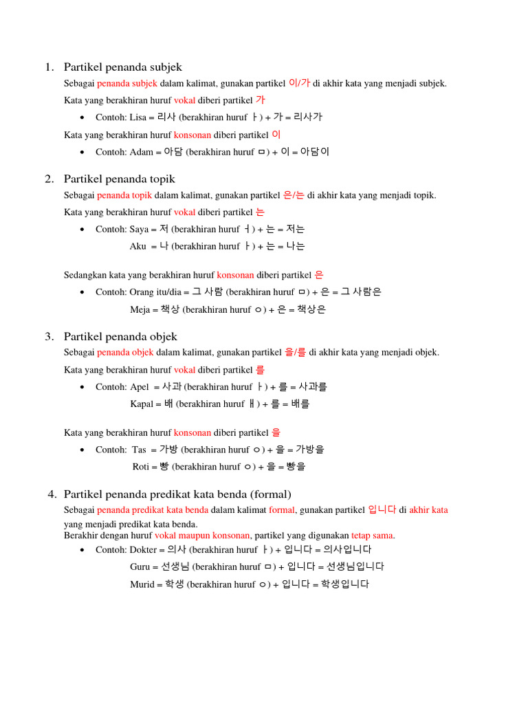 Partikel Kalimat Korea | PDF | Kajian Bahasa Asing