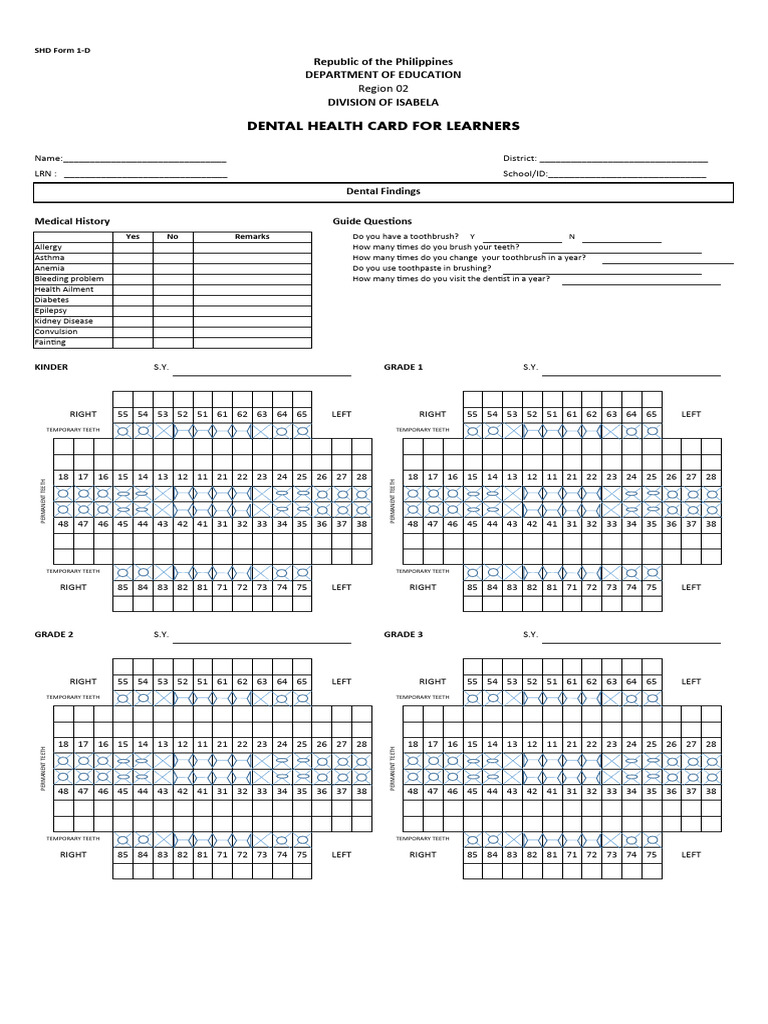 Dental Health Card for Learners | PDF | Periodontology | Dental Anatomy