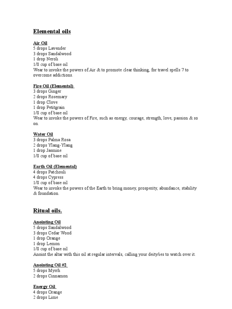 Elemental Oils: Air Oil | PDF | Wheel Of The Year | Anointing