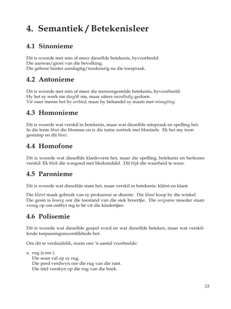 Afrikaans Taal - en Spelreels GR 4-12 - 4. Semantiek (Betekenisleer) | PDF