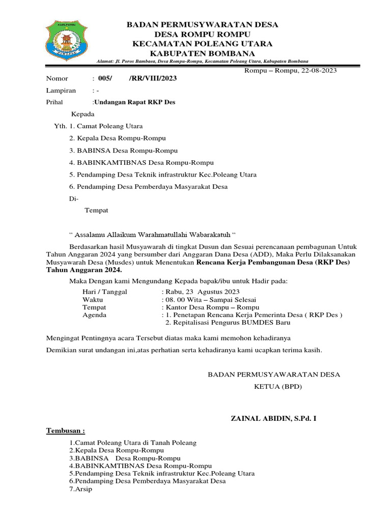 UNDANGAN RAPAT BPD | PDF