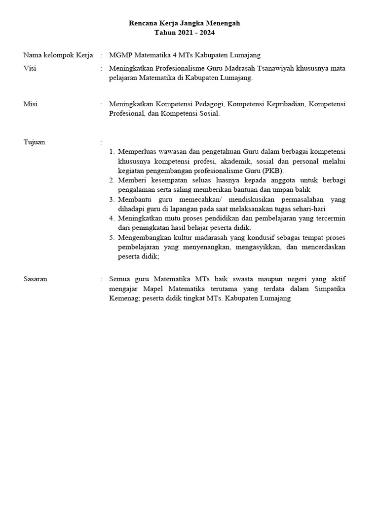 Program Kerja MTK 0 | PDF | Komputer