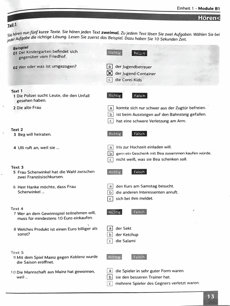 Module B1 - Tests 1-8 Hören | PDF