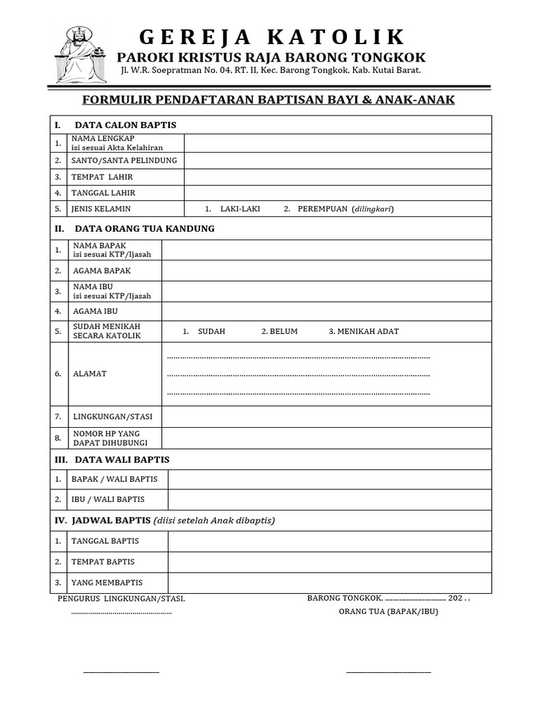 Formulir BAPTIS BAYI DAN ANAK-ANAK | PDF