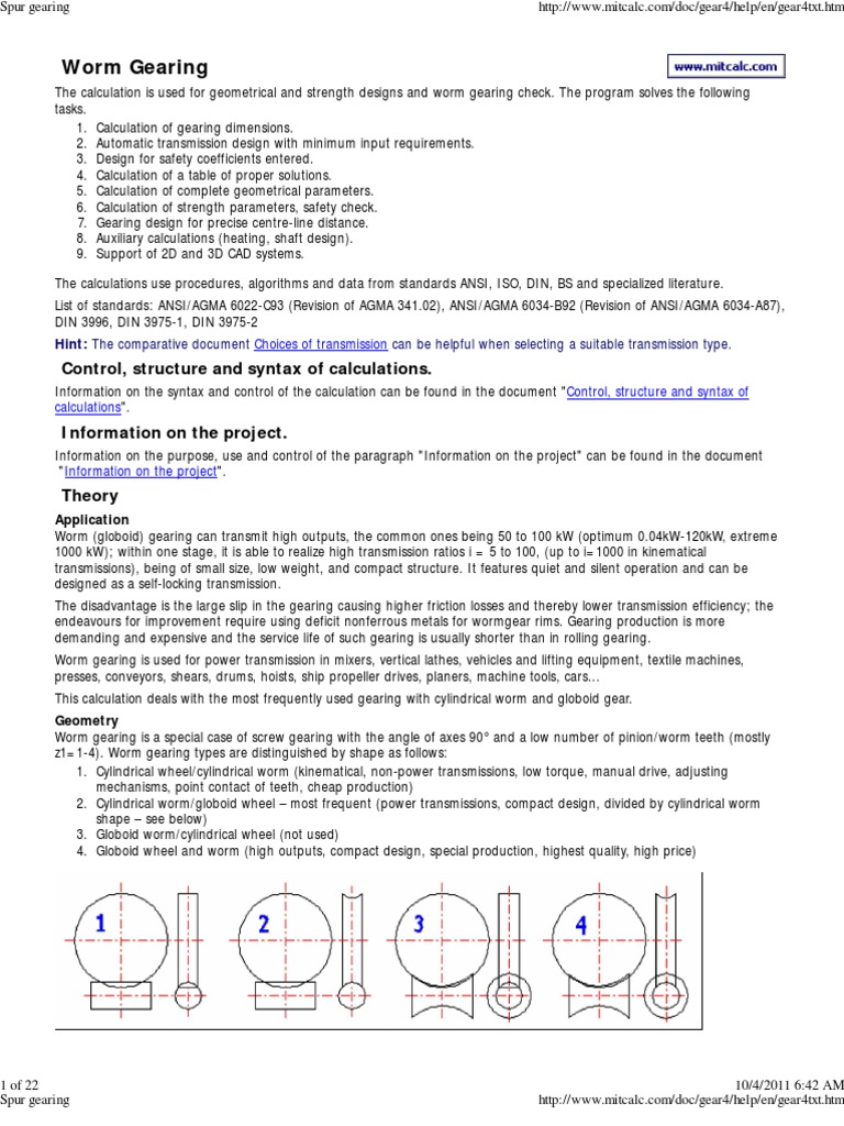 Worm Gear Design and Calculation Guide | PDF | Gear | Transmission ...
